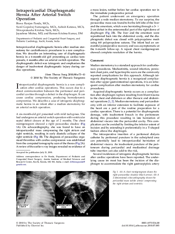 (PDF) Intrapericardial Diaphragmatic Hernia After Arterial Switch Operation | Ashish Katewa ...