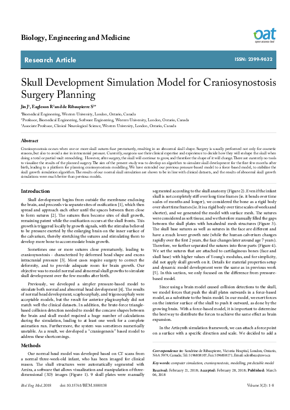(PDF) Skull Development Simulation Model for Craniosynostosis Surgery Planning