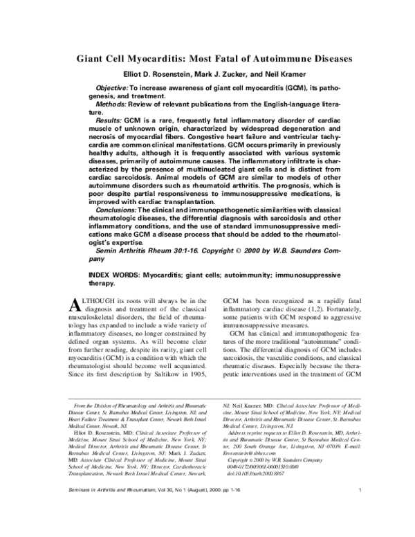 (PDF) Giant cell myocarditis: Most fatal of autoimmune diseases
