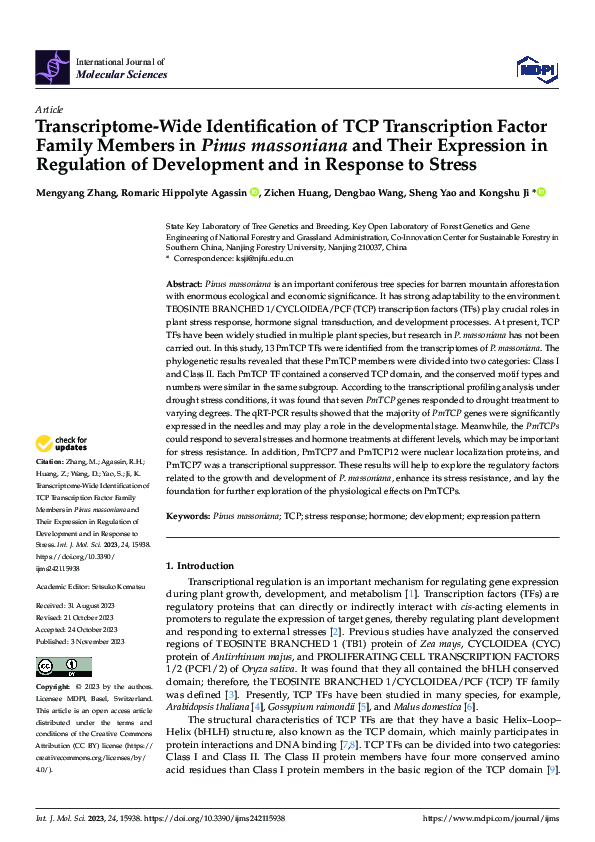 (PDF) Transcriptome-Wide Identification of TCP Transcription Factor Family Members in Pinus ...