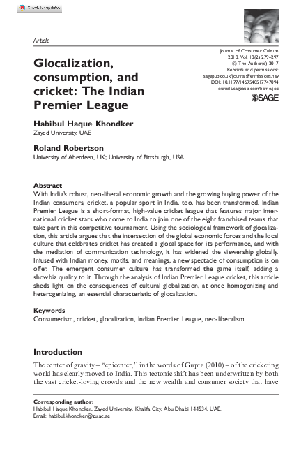 (PDF) Glocalization, consumption, and cricket: The Indian Premier League