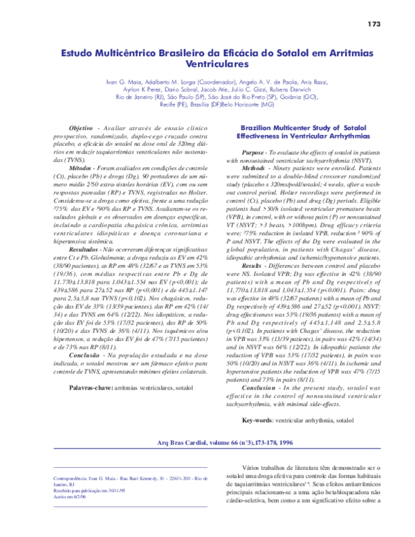 (PDF) Estudo Multicêntrico Brasileiro da Eficácia do Sotalol em ...