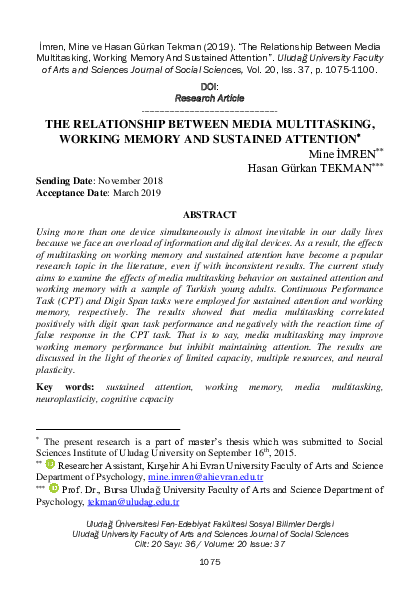 (PDF) The Relationship Between Media Multitasking, Working Memory and Sustained Attention