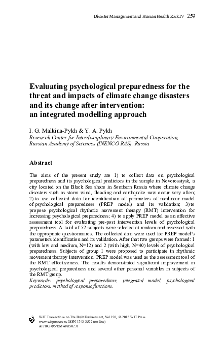 (PDF) Evaluating psychological preparedness for the threat and impacts ...
