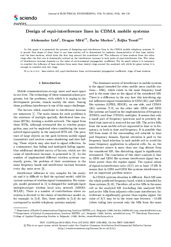 (PDF) Design of equi-interference lines in CDMA mobile systems