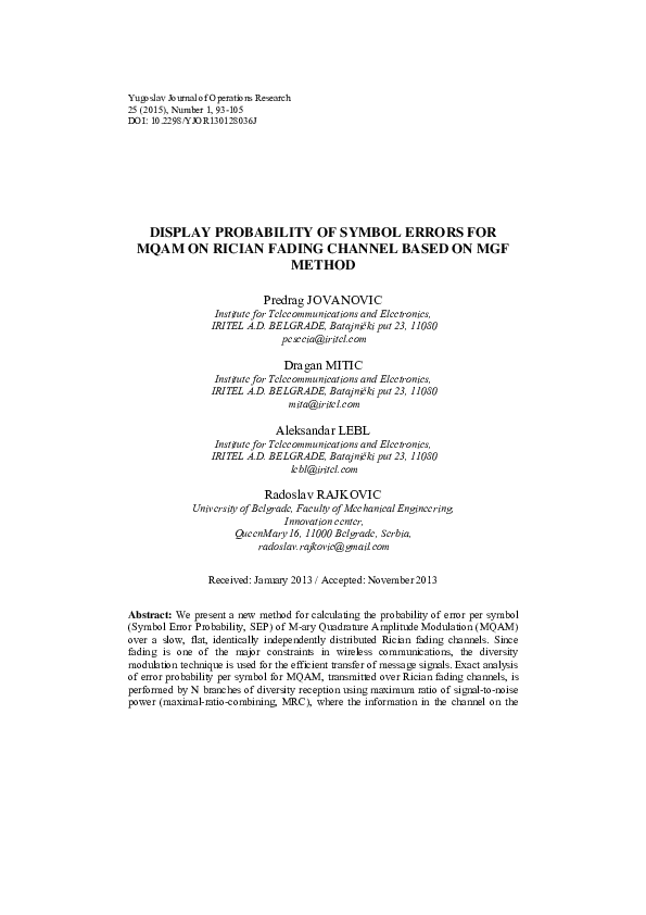 (PDF) Display probability of symbol errors for MQAM on Rician fading ...