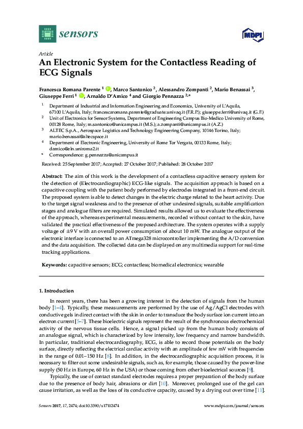 (PDF) An Electronic System for the Contactless Reading of ECG Signals