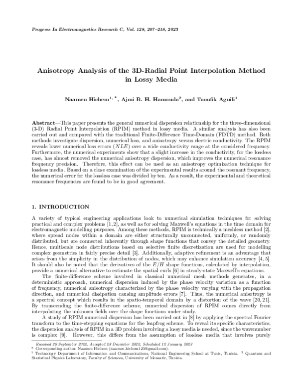 (PDF) Anisotropy Analysis of the 3D-radial Point Interpolation Method in Lossy Media