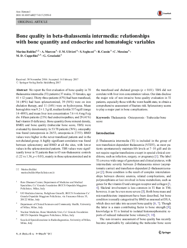 (PDF) Bone quality in beta-thalassemia intermedia: relationships with ...
