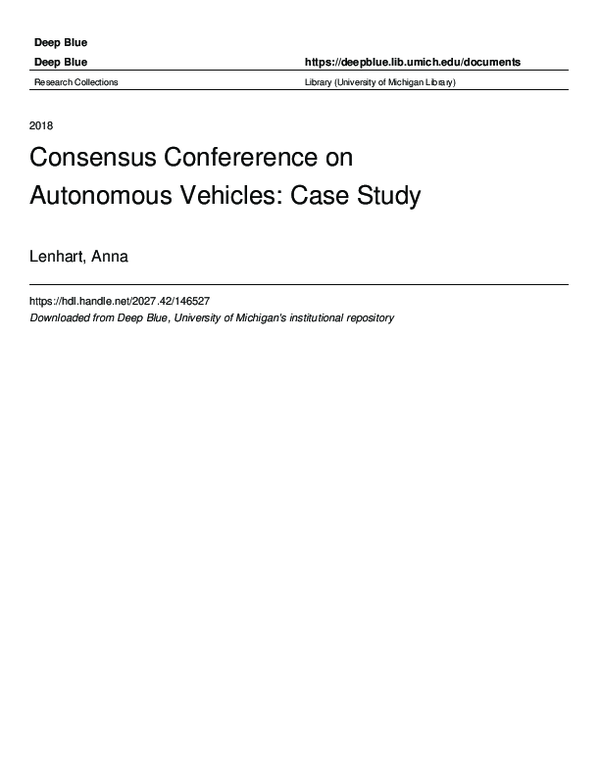 (PDF) Consensus Confererence on Autonomous Vehicles: Case Study