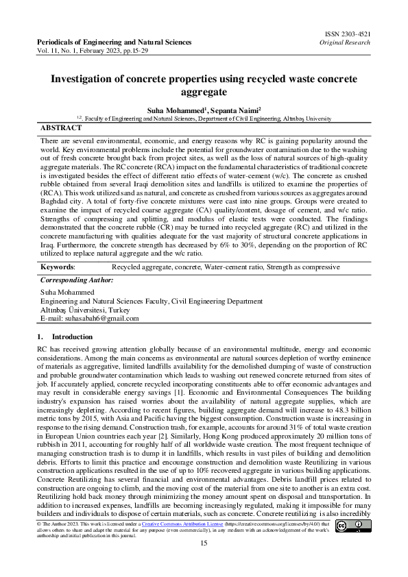 (PDF) Investigation of concrete properties using recycled waste concrete aggregate