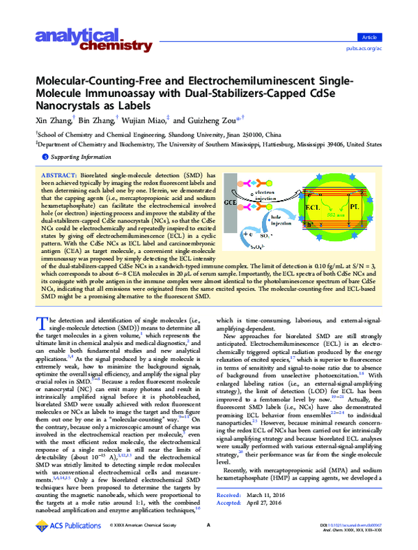 (PDF) Molecular-Counting-Free and Electrochemiluminescent Single ...