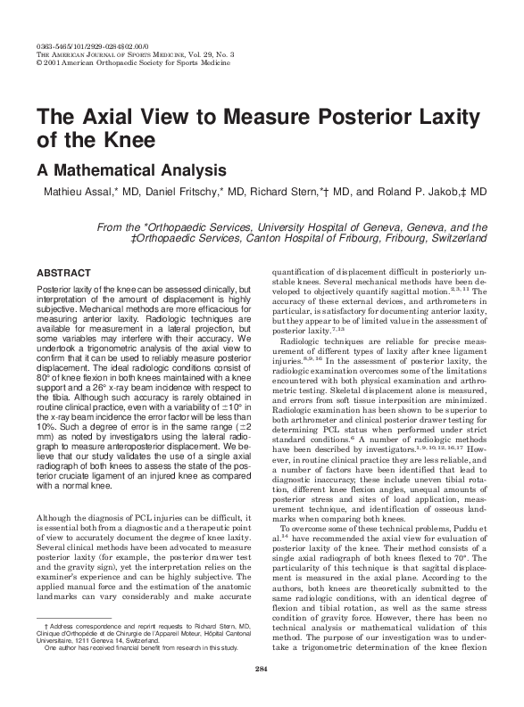 (PDF) The Axial View to Measure Posterior Laxity of the Knee | Mathieu ...