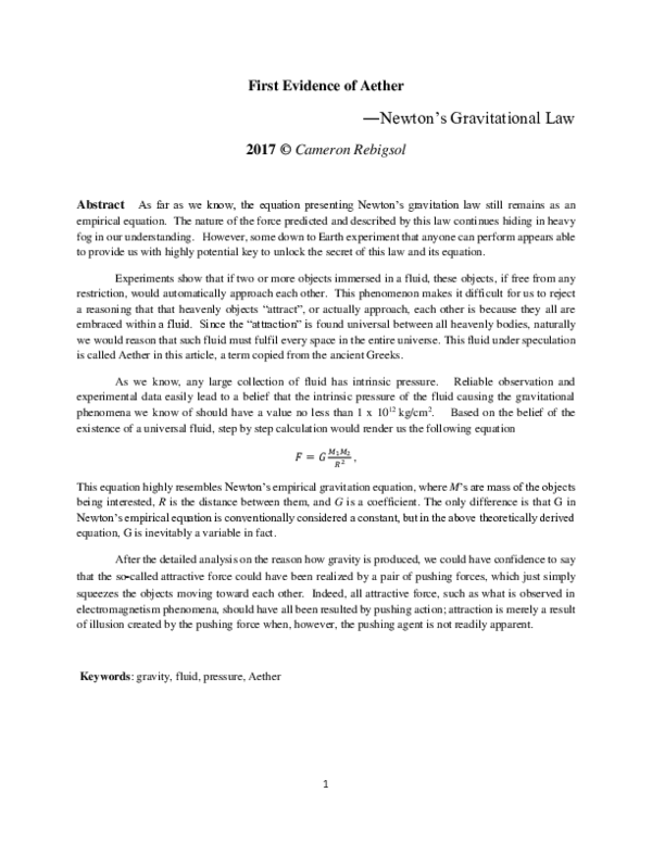 (PDF) First Evidence of Aether ―Newton’s Gravitational Law