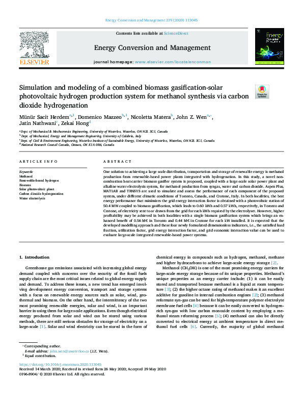 (PDF) Simulation and modeling of a combined biomass gasification-solar photovoltaic hydrogen ...