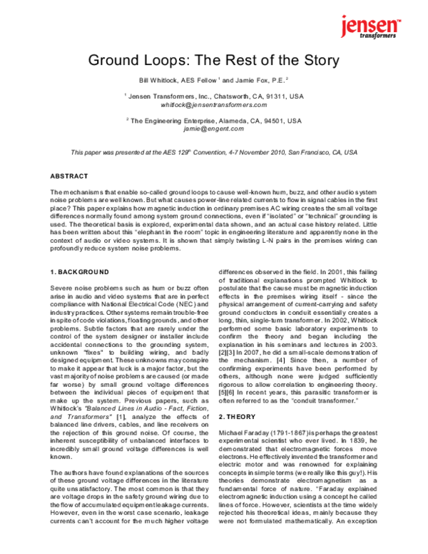 (PDF) Ground Loops: The Rest of the Story