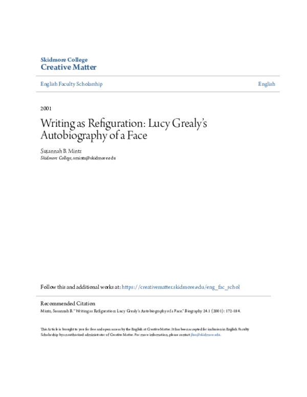 (PDF) Writing as Refiguration: Lucy Grealy's Autobiography of a Face