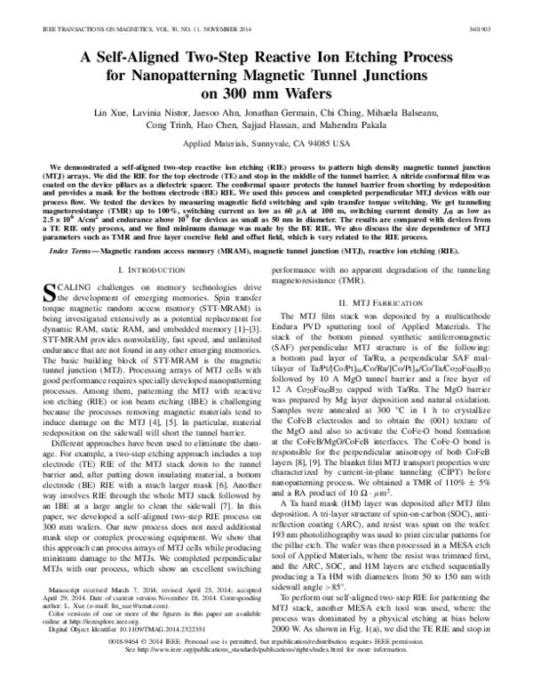 (PDF) A Self-Aligned Two-Step Reactive Ion Etching Process for ...