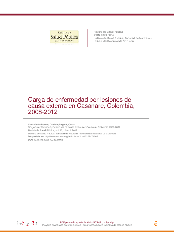 (PDF) Carga de enfermedad por lesiones de causa externa en Casanare ...