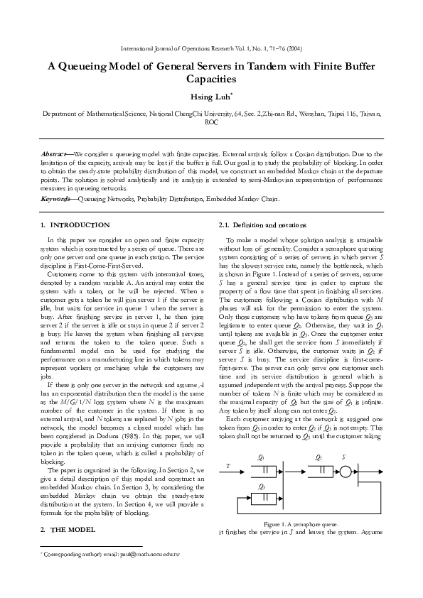 (PDF) A Queueing Model of General Servers in Tandem with Finite Buffer Capacities