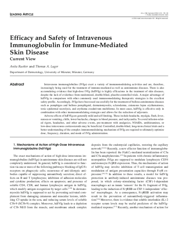 (PDF) Efficacy and safety of intravenous immunoglobulin in patients ...