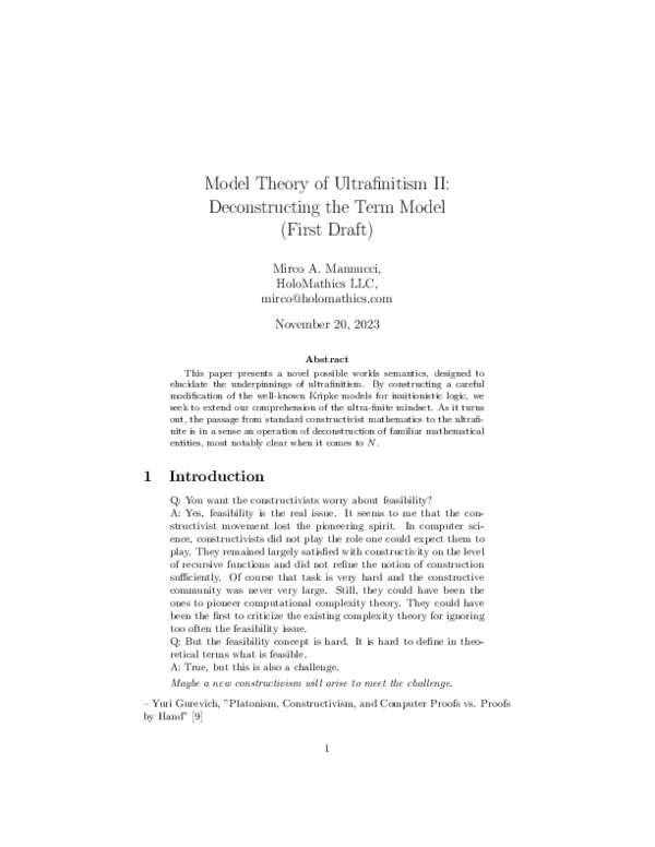 (PDF) Model Theory of Ultrafinitism II: Deconstructing the Term Model ...