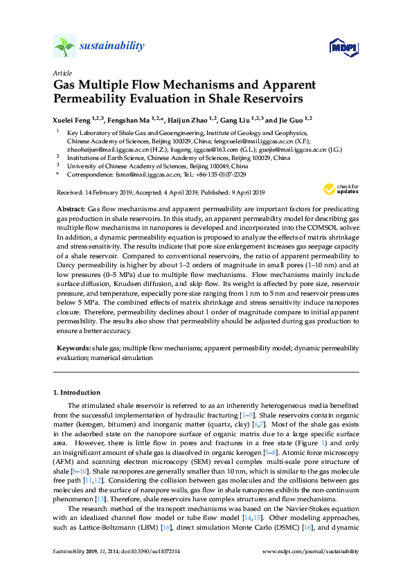 (PDF) Gas Multiple Flow Mechanisms and Apparent Permeability Evaluation in Shale Reservoirs ...
