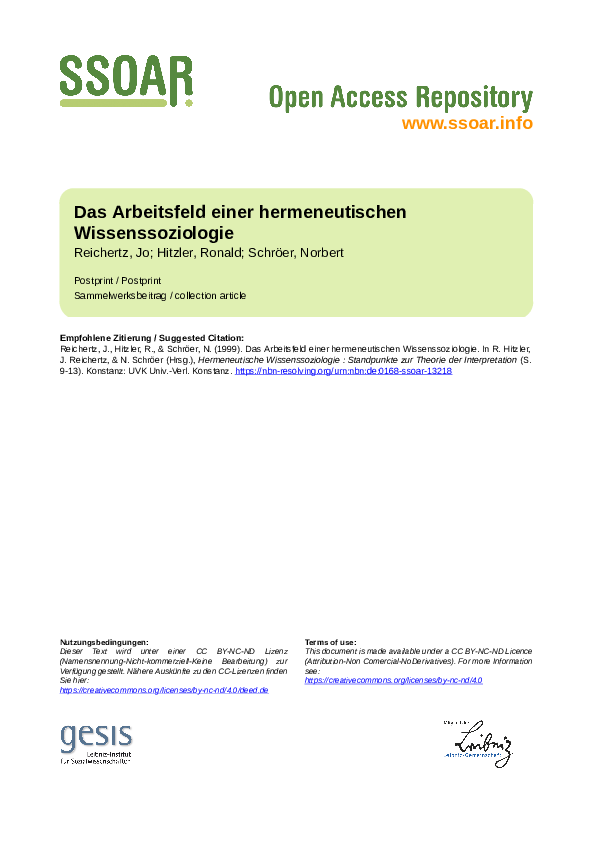 (PDF) Das Arbeitsfeld einer hermeneutischen Wissenssoziologie