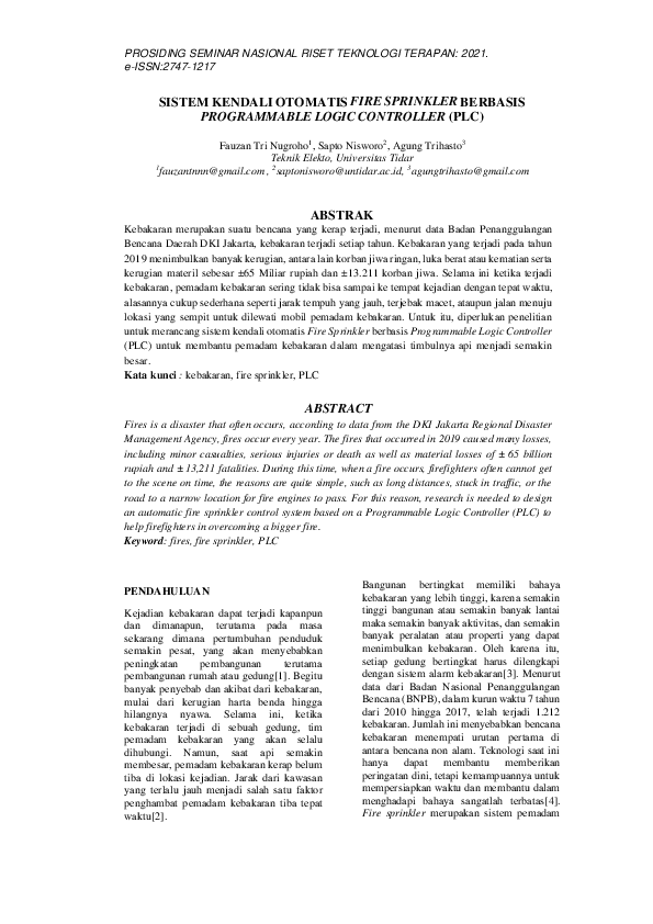 (PDF) Sistem Kendali Otomatis Fire Sprinkler Berbasis Programmable Logic Controller (PLC)
