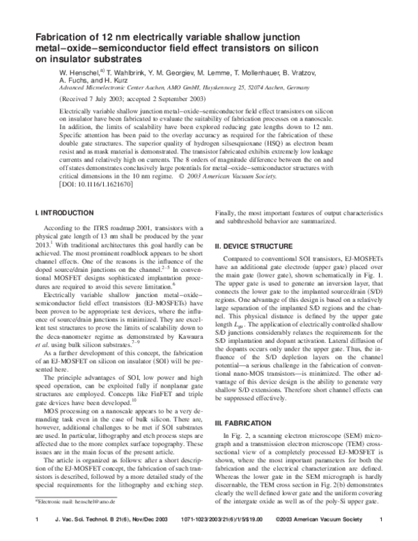 (PDF) Fabrication of 12 nm electrically variable shallow junction ...