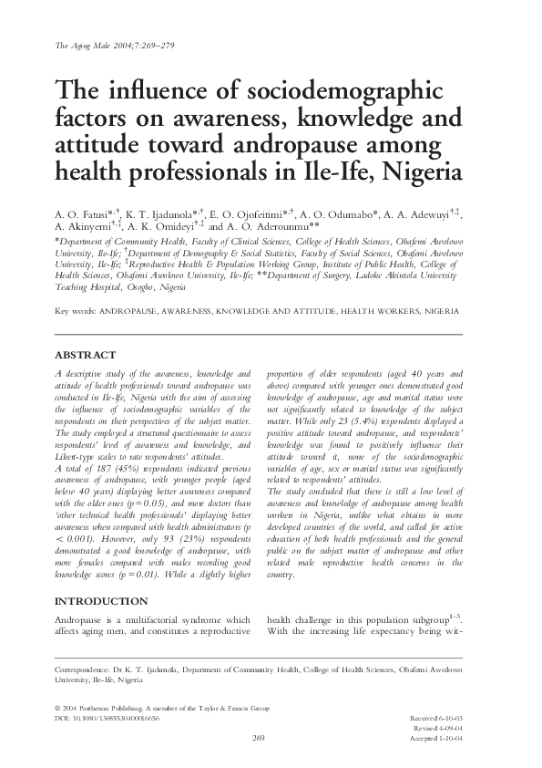 (PDF) The influence of sociodemographic factors on awareness, knowledge and attitude toward ...