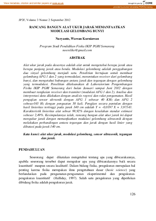 (PDF) Rancang Bangun Alat Ukur Jarak Memanfaatkan Modulasi Gelombang Bunyi