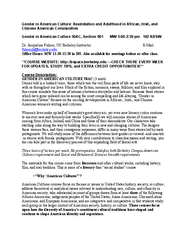 (PDF) Sample Syllabus for American Cultures Course