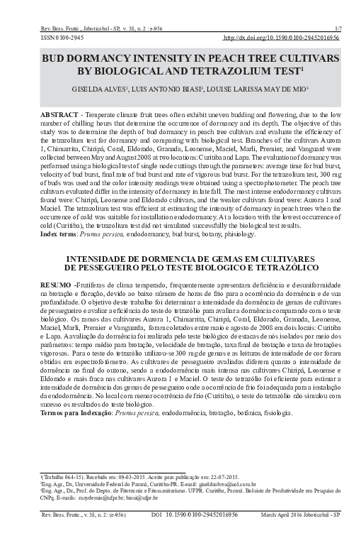 (PDF) Bud Dormancy Intensity in Peach Tree Cultivars by Biological and ...