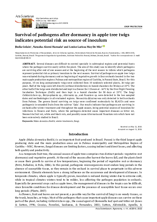 (PDF) Pathogen Survival in Dormant Apple Twigs
