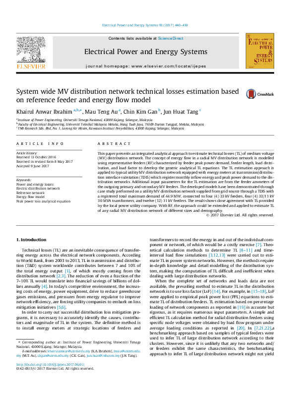 Pdf System Wide Mv Distribution Network Technical Losses Estimation Based On Reference Feeder