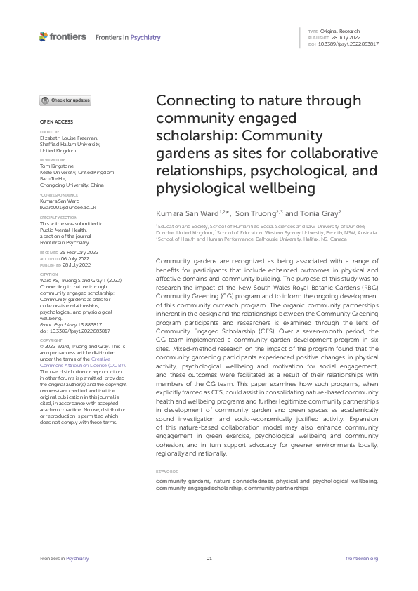 (PDF) Connecting to nature through community engaged scholarship ...