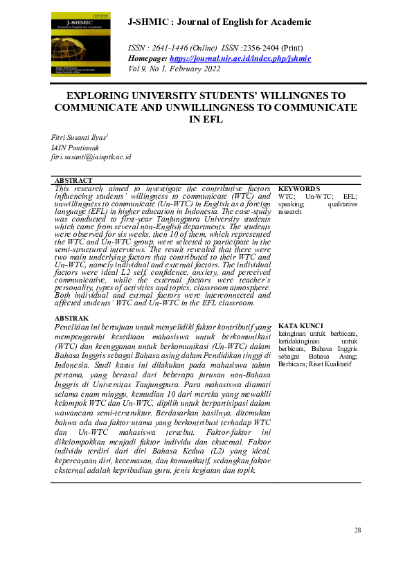 (PDF) Exploring University Students’ Willingness to Communicate and Unwillingness to Communicate ...