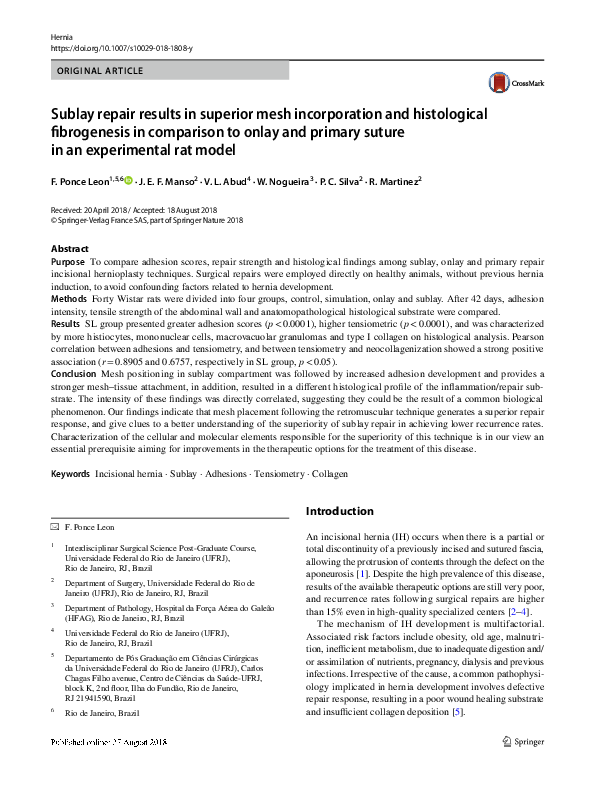 (PDF) Sublay repair results in superior mesh incorporation and ...