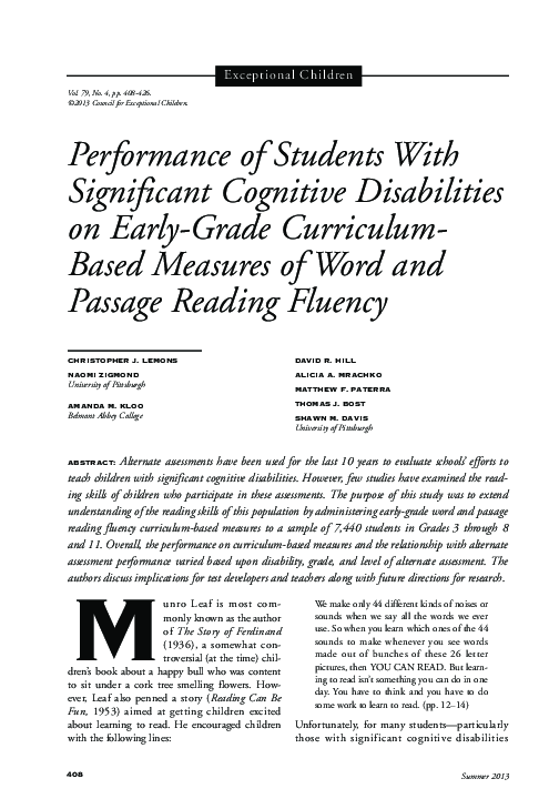 (PDF) Performance of Students with Significant Cognitive Disabilities ...