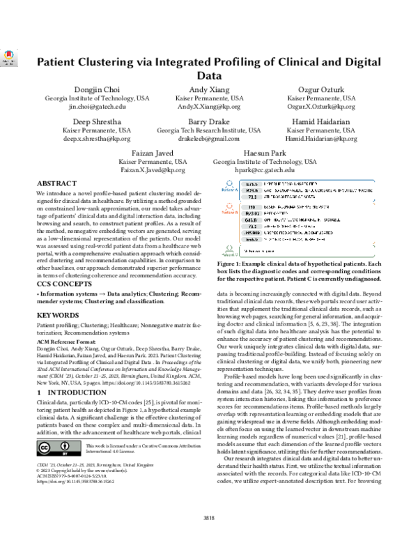 (PDF) Patient Clustering via Integrated Profiling of Clinical and Digital Data