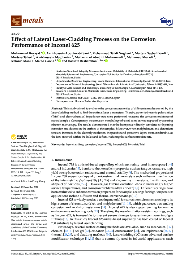 (PDF) Effect of Lateral Laser-Cladding Process on the Corrosion ...