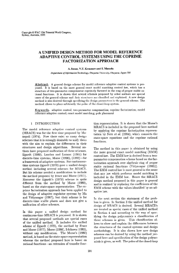 (PDF) A Unified Design Method for Model Reference Adaptive Control Systems Using the Coprime ...