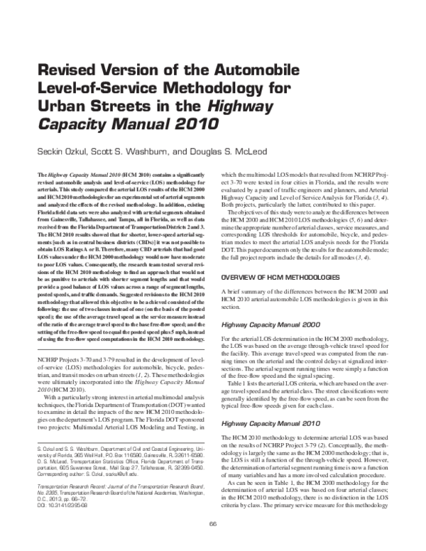 (PDF) Revised Version of the Automobile Level-of-Service Methodology for Urban Streets in the ...