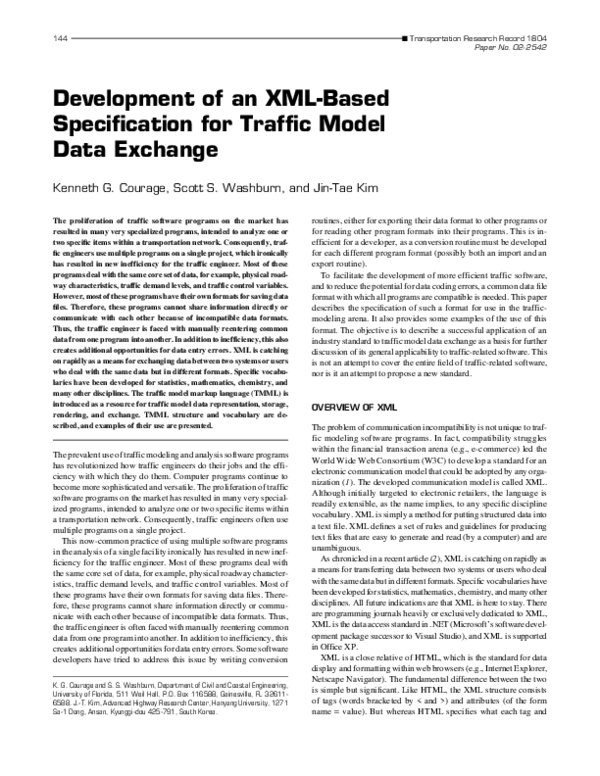 Pdf Development Of An Xml Based Specification For Traffic Model Data