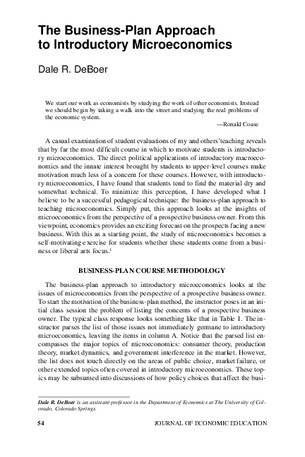 (PDF) The Business-Plan Approach to Introductory Microeconomics