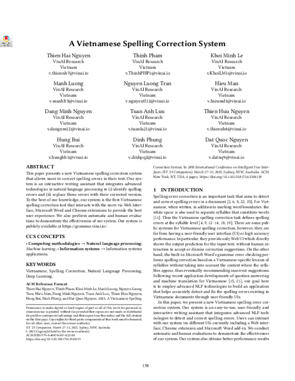 (PDF) A Vietnamese Spelling Correction System