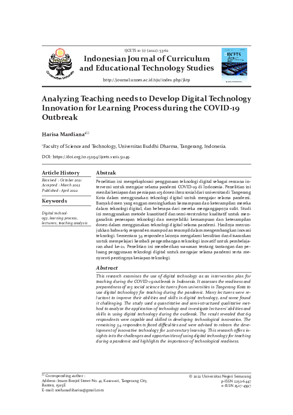 (PDF) Analyzing Teaching Needs to Develop Digital Technology Innovation for Learning Process ...
