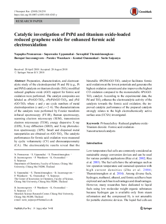 (PDF) Catalytic investigation of PtPd and titanium oxide-loaded reduced graphene oxide for ...