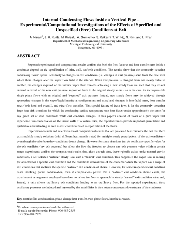 (PDF) Internal Condensing Flows Inside a Vertical Pipe: Experimental/Computational ...